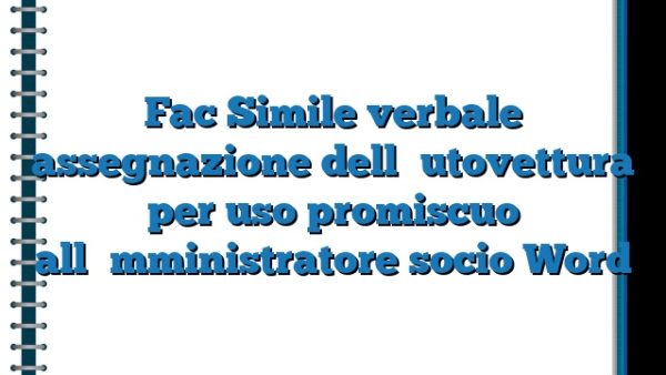 Fac Simile verbale assegnazione dell'autovettura per uso promiscuo all ...
